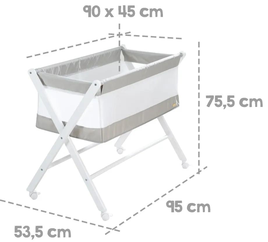 Bílá skládací kolébka na kolečkách 90x45 cm – Roba