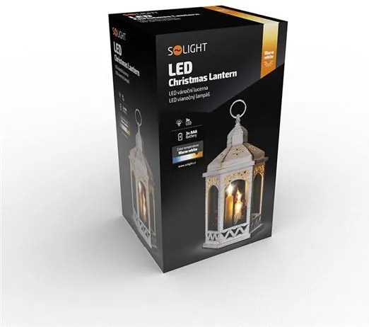 SOLIGHT LED vánoční lucerna bílá, 33cm, 3x LED svíčka, 3x AAA
