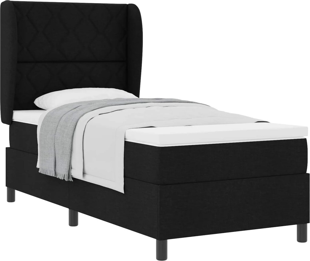 Postel s boxspringem s čelo Černá 100 x 200 cm textil 3340615