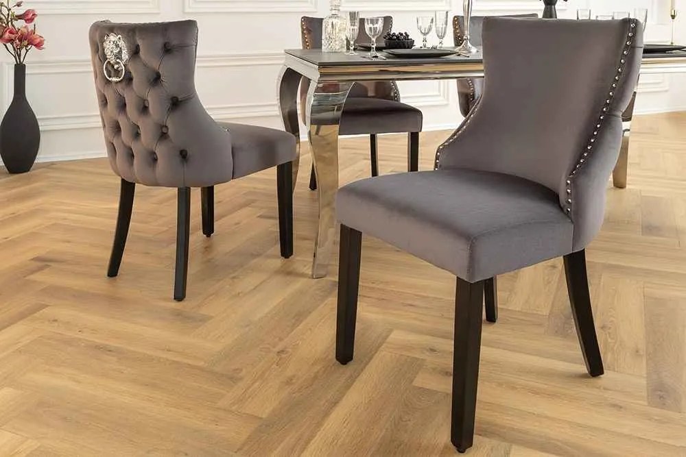 Designová židle Queen Lví hlava šedý samet