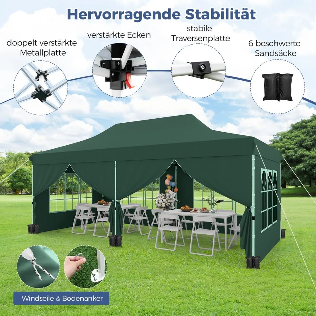 Costway Pavilon skládací altán s 6 odnímatelnými bočními stěnami, výškově