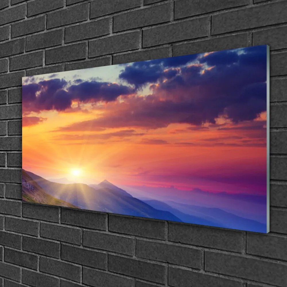 Obraz na skle Slunce Hory Krajina 120x60 cm