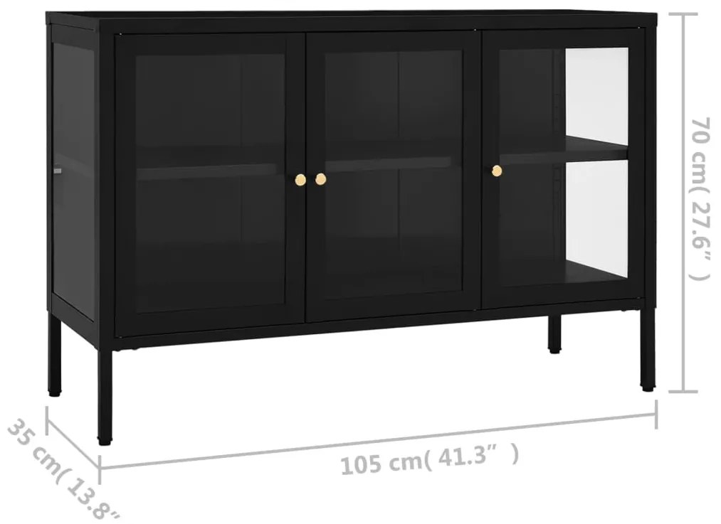 vidaXL Marketos Příborník černý 105 x 35 x 70 cm ocel a sklo