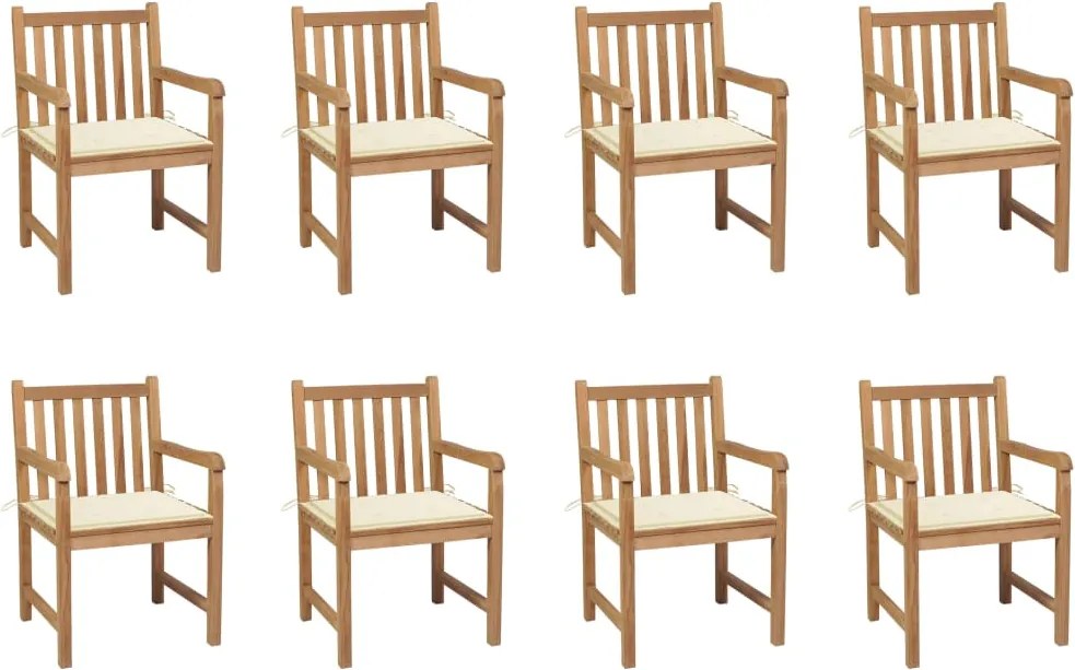 Zahradní židle 8 ks krémové podušky masivní teak 3073060