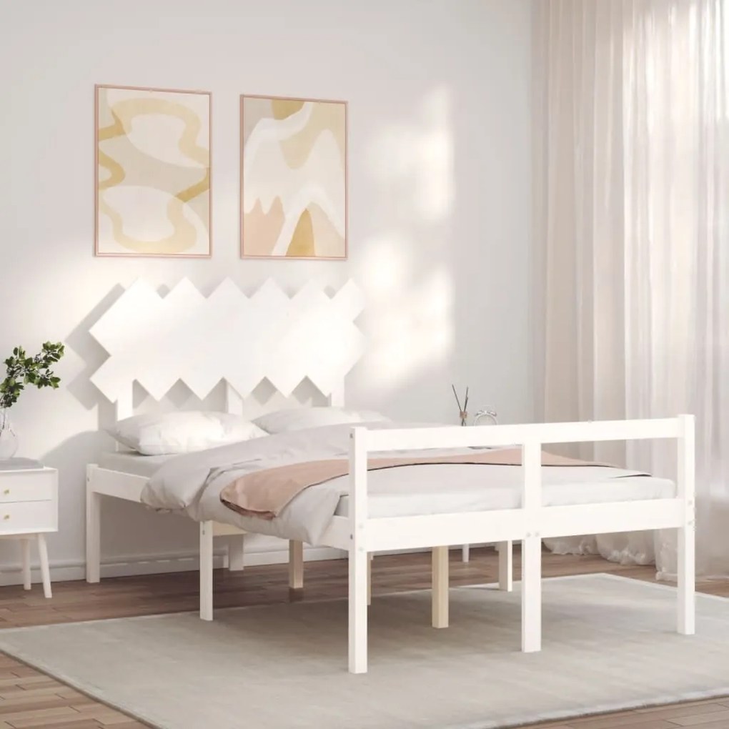 Postel s čelem pro seniory bílý 120x200 cm masivní dřevo 3195542