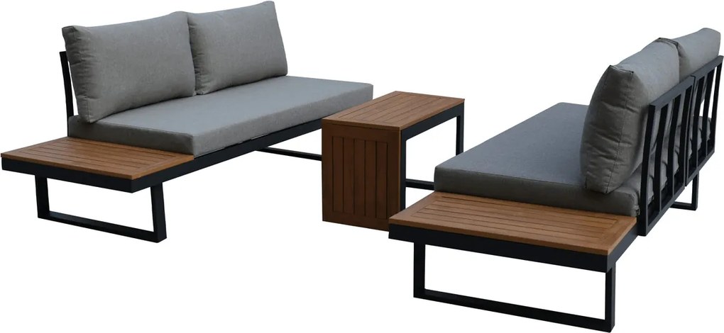 Zahradní set NOREVIA - polywood, hliník, látka, šedá / hnědá