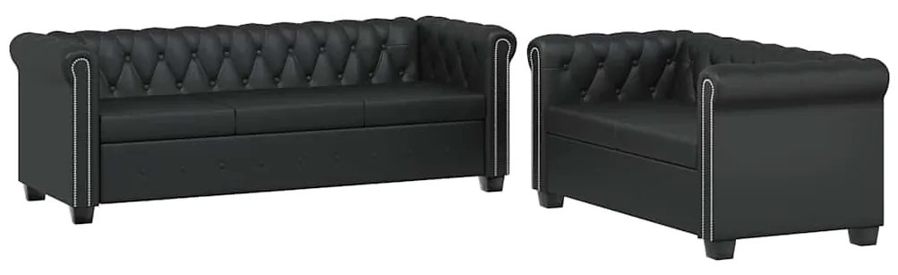 Chesterfield 2místná a 3místná sedačka umělá kůže černá 272249