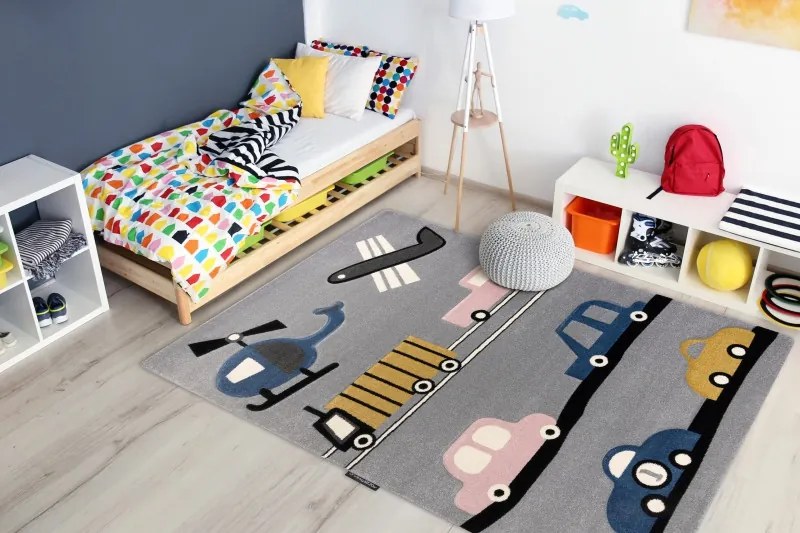 Dywany Łuszczów, Dětský kusový koberec Petit Toys cars grey, 160x220, šedá, dětský pokoj