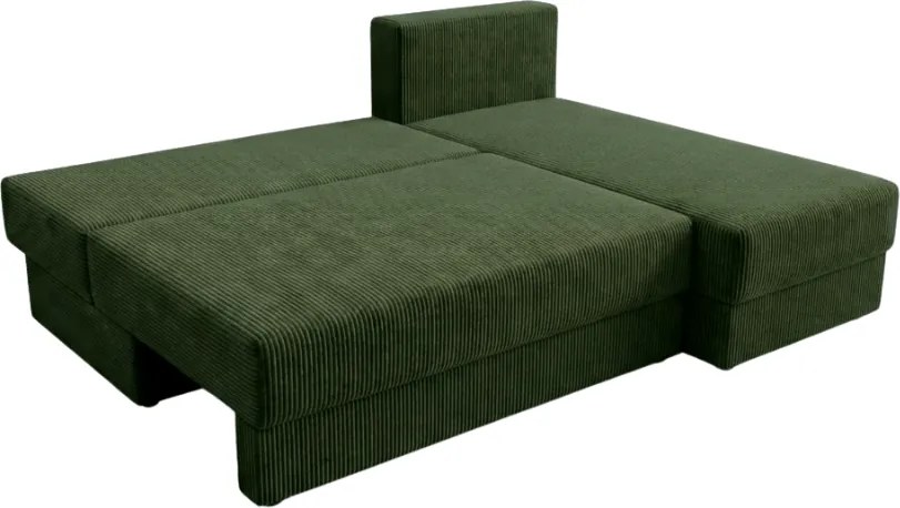 Rozkládací oboustranná sedací souprava do L TAVERO SLIM 201x140 cm, tmavě zelená