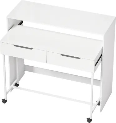 HOMCOM Vysouvací počítačový stůl 100 cm se 2 zásuvkami, stůl s úložným prostorem, Moderní design, Bílá