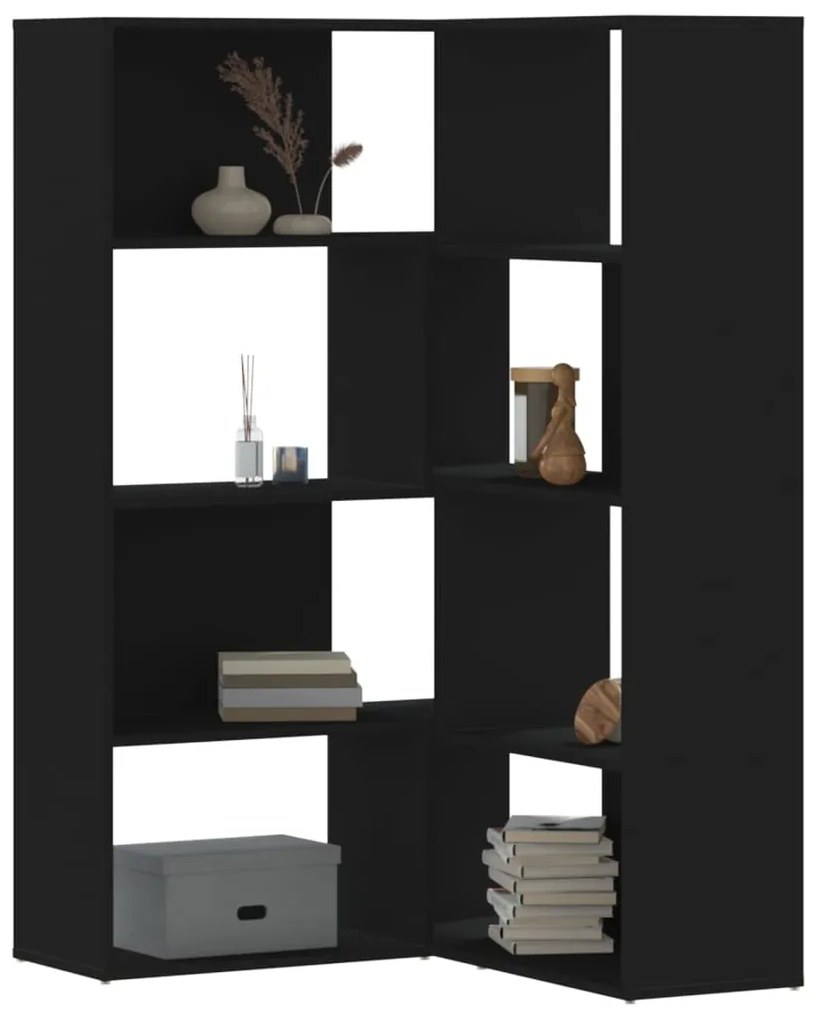 Rohová 4patrová knihovna černá 85x85x140 cm kompozitní dřevo 3307811