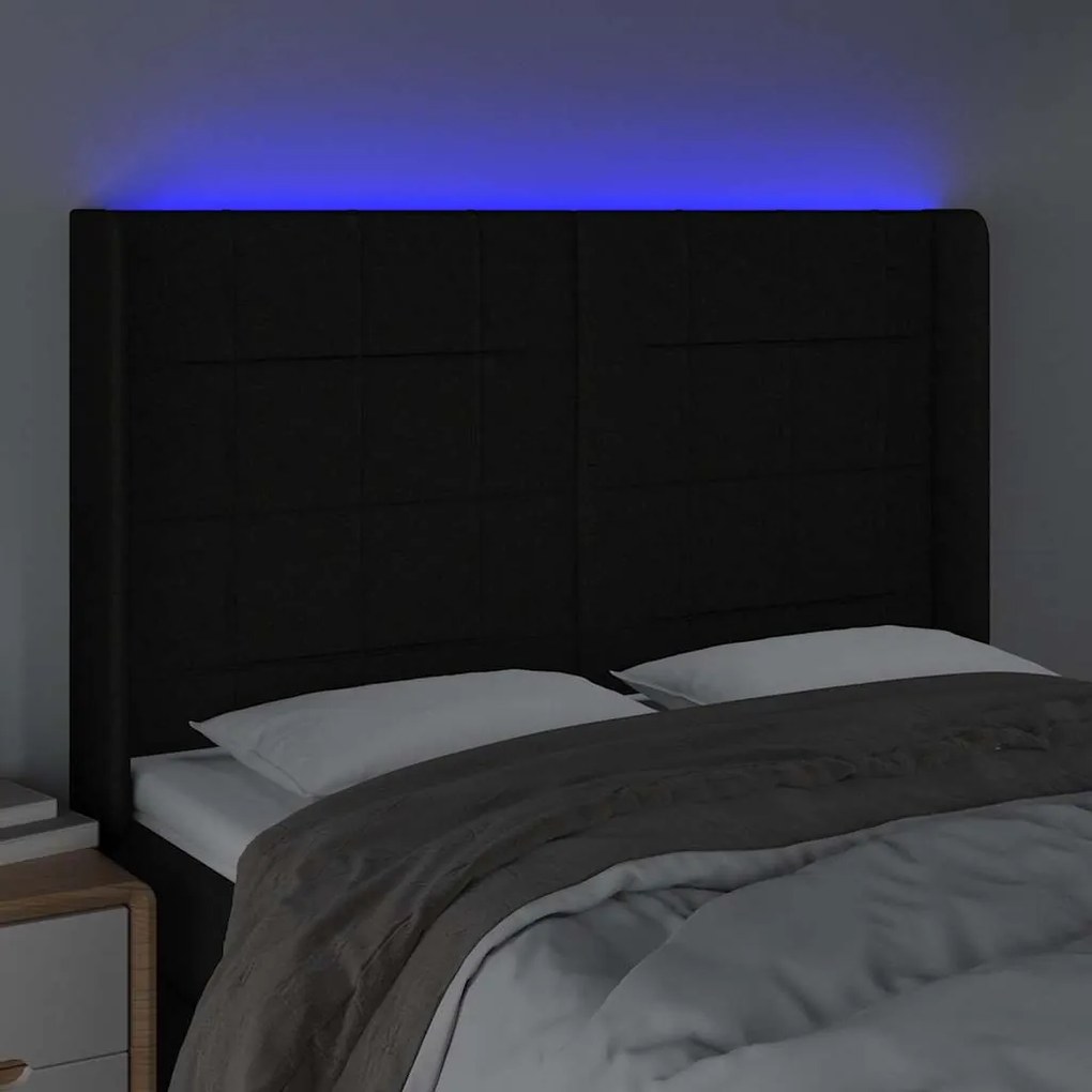 Čelo postele s LED černé 147 x 16 x 118/128 cm textil 3124048