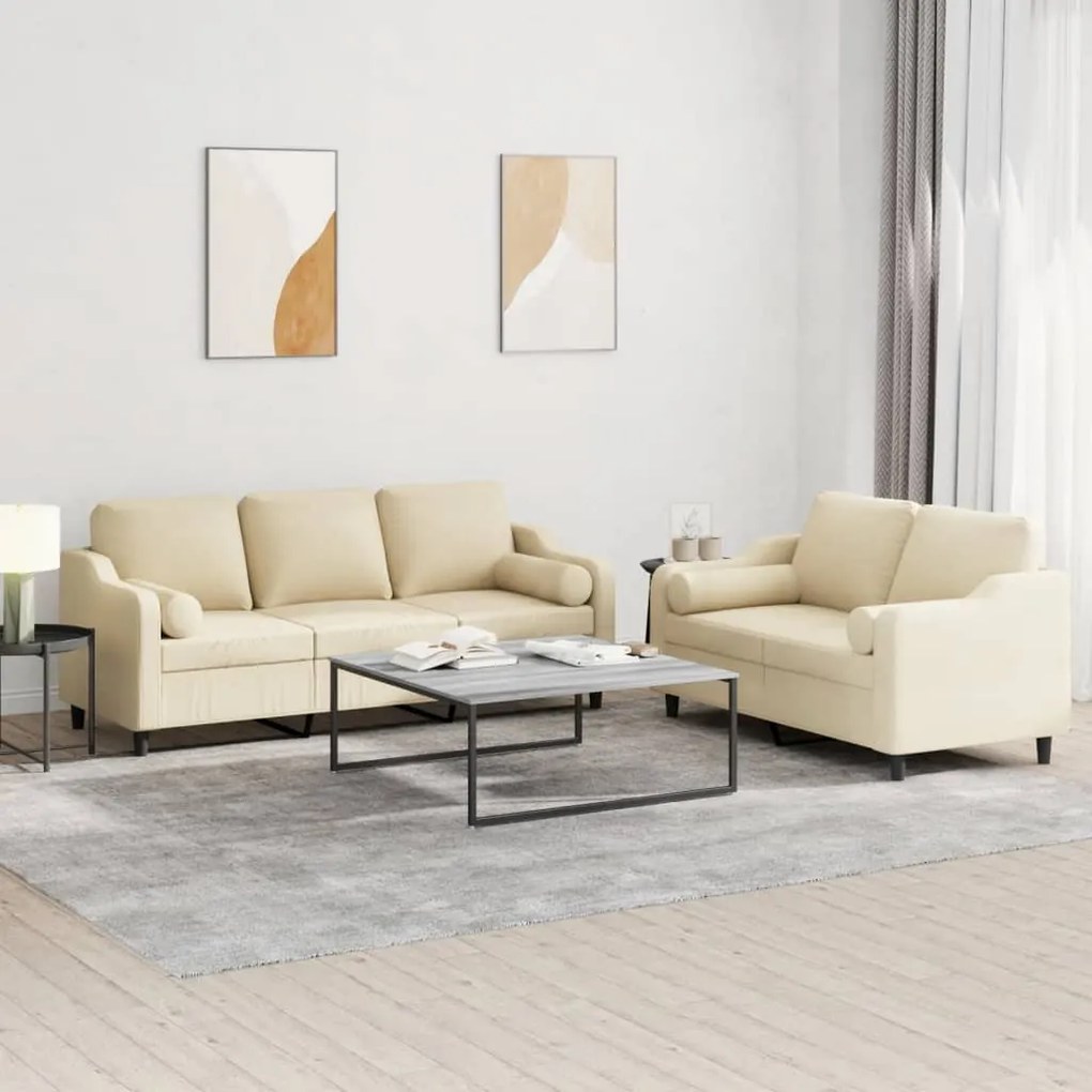 2dílná sedací souprava s polštáři krémová textil 3201852