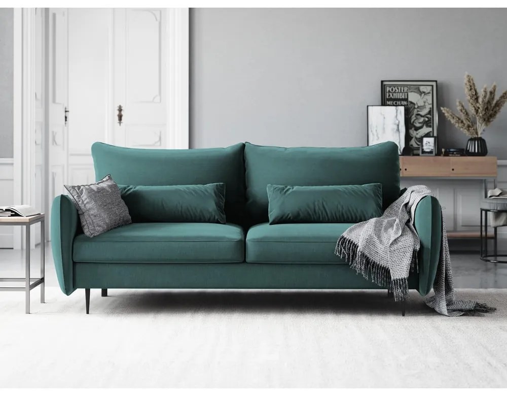 Sametová rozkládací/s úložným prostorem pohovka v petrolejové barvě 222 cm Vermont - II. jakost – Cosmopolitan Design