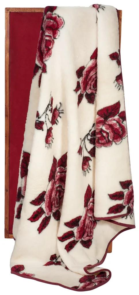 Wooline Vlněná deka 140x200 cm, motiv červená růže