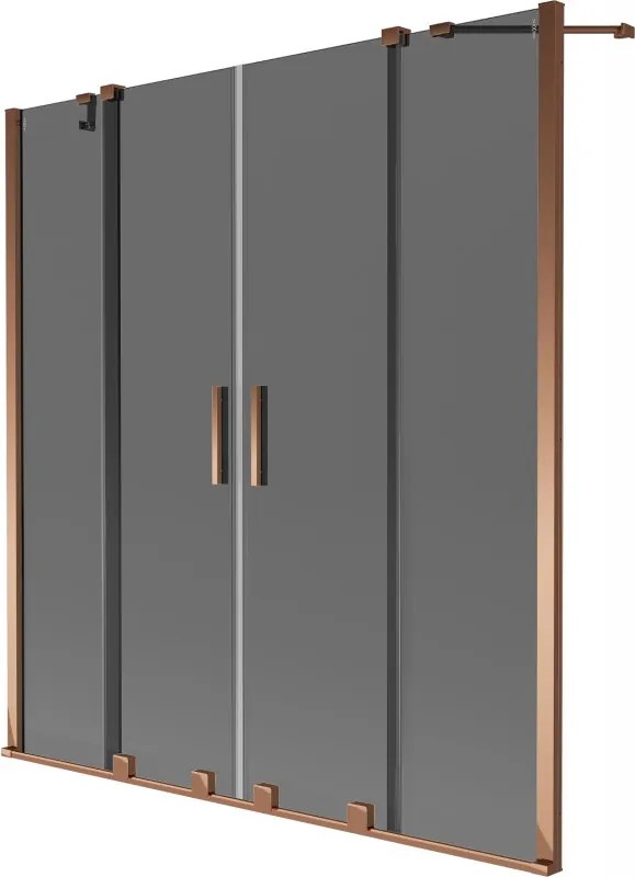 Mexen Velar Duo, 2-křídlová posuvná vanová zástěna 150 x 150 cm, 8mm šedé sklo, růžové zlato, 896-150-000-42-60