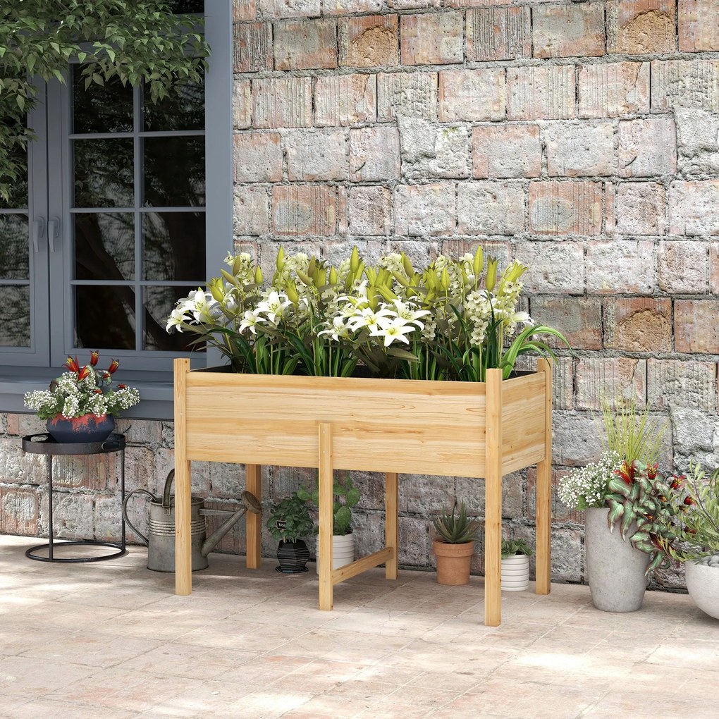 Outsunny Vyvýšený městský zahradní dřevěný pěstební stůl 115x55x80 cm s netkanou textilií pro pěstování rostlin, květin a zeleniny