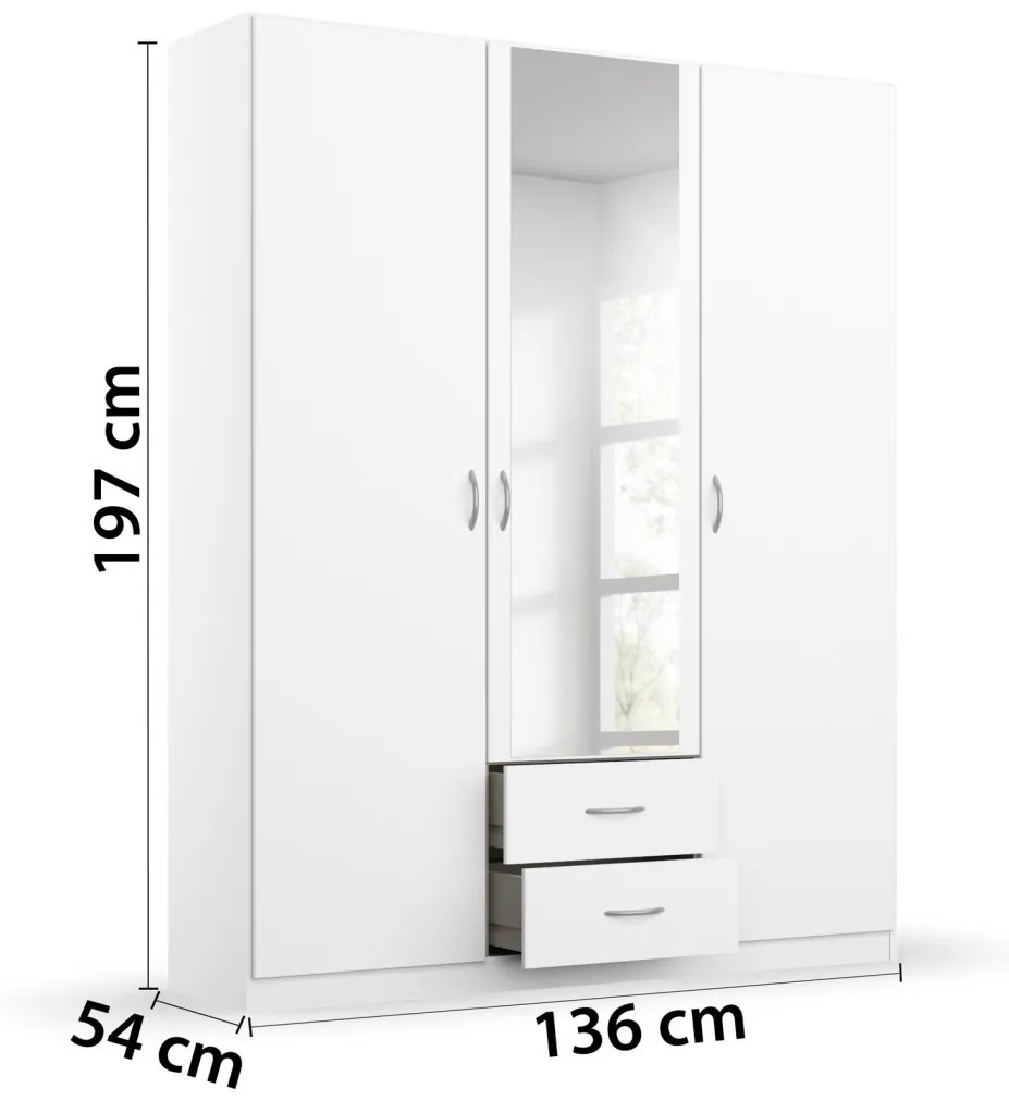 Šatní skříň Case, 136 cm, bílá
