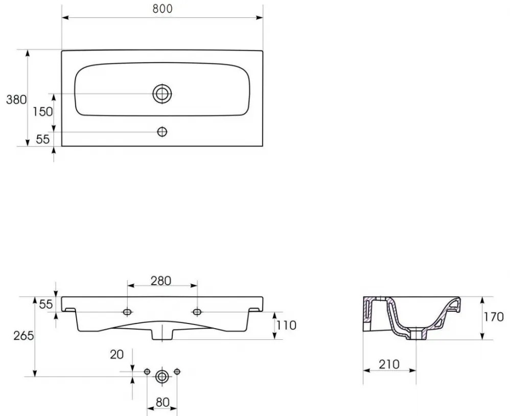 Cersanit Moduo Slim SET, závěsná skříňka 80x38x62 cm + umyvadlo 80cm, antracitová matná, S801-468-DSM