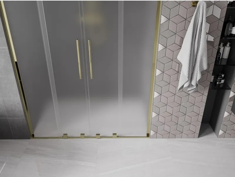Mexen Velar L Duo, posuvné sprchové dveře do otvoru 160 cm, 8mm sklo námraza, zlatá lesklá, 871-160-003-32-50