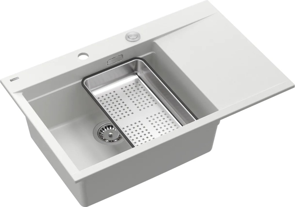 Bílý kuchyňský granitový dřez QUADRON Josh 111 s příslušenstvím bez baterie