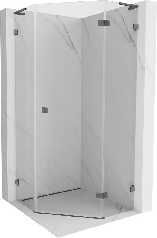 Mexen Lunar, L pravý výklopný pětiúhelníkový sprchový kout 80x80 cm, 8mm čiré sklo, profil grafit broušený, 831L-080P-080L-66-00-P