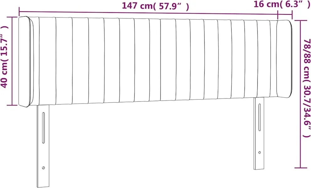 Čelo postele s LED tmavě hnědé 147 x 16 x 78/88 cm textil 3123475