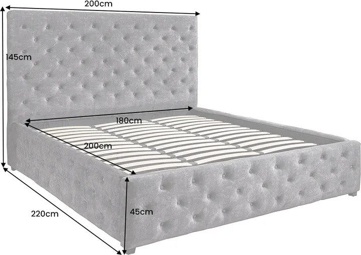 Designová postel Laney Chesterfield 180 x 200 cm šedý samet