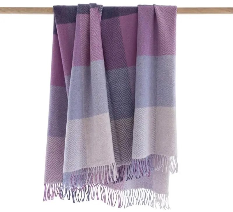 Deka Merino vlna / kašmír Purple Lavender Lilac Blocks 180 x 136 cm John Hanly