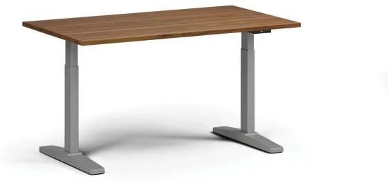 Výškově nastavitelný stůl, elektrický, 675-1325 mm, deska 1400x800 mm, šedá podnož, ořech