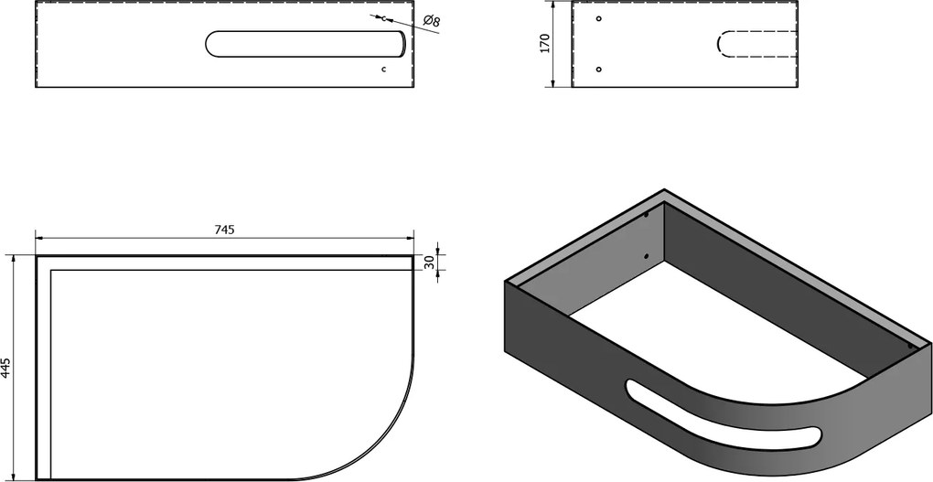 Sapho, PULSE konzola s držákem ručníků, levá, černá mat, BM752-CL