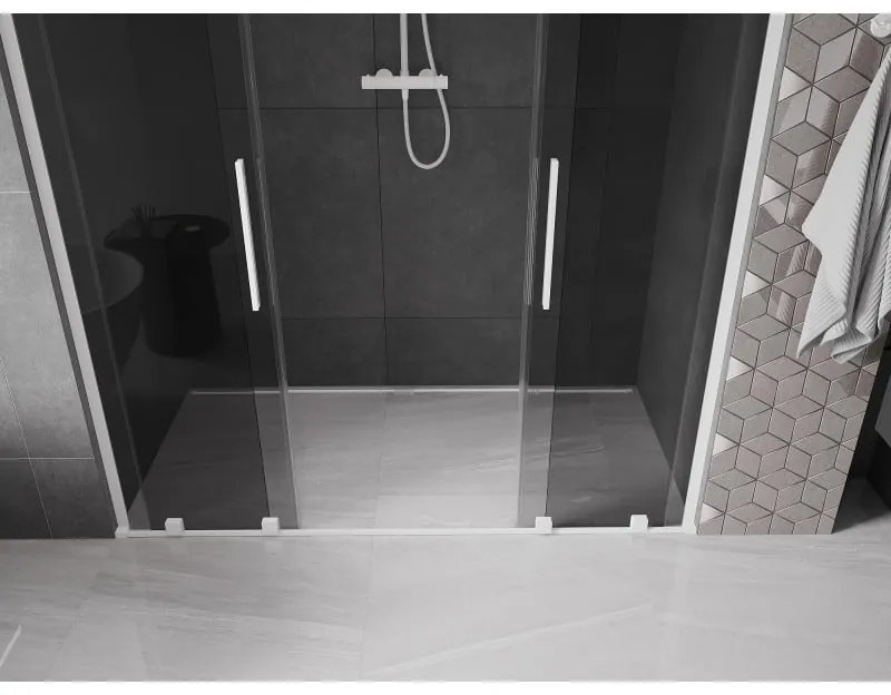 Mexen Velar L Duo, posuvné sprchové dveře do otvoru 170 cm, 8mm šedé sklo, bílá matná, 871-170-003-42-20
