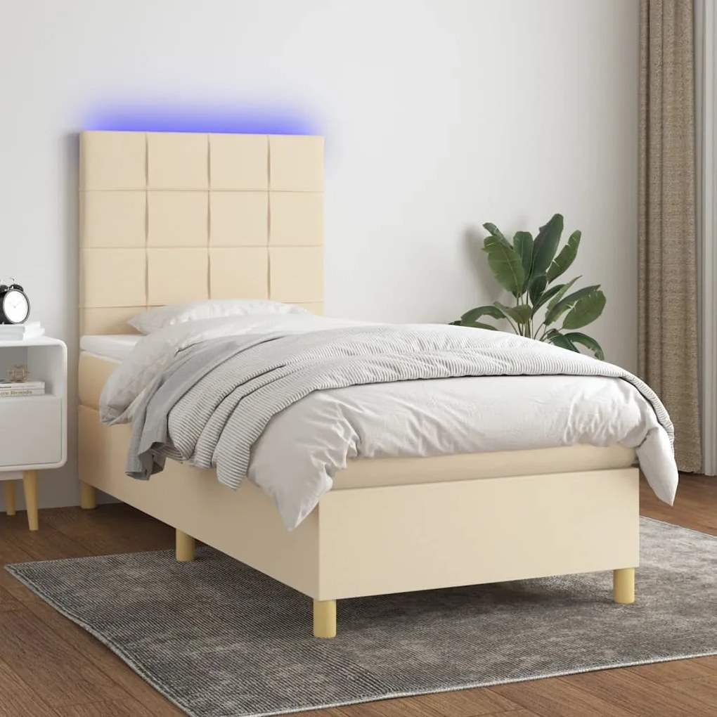 Box spring postel s matrací a LED krémová 80 x 200 cm textil