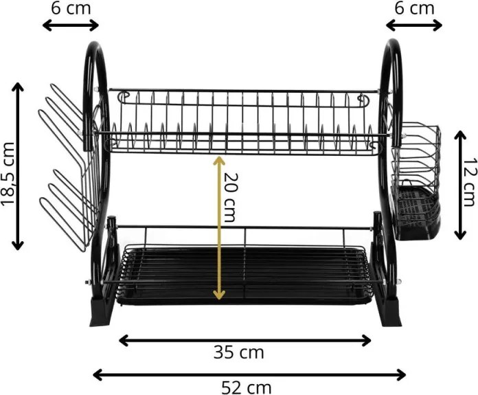 Odkapávač na nádobí 2 patra 52x24,5 cm SPRINGOS RINSERO černý