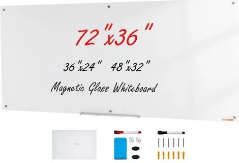 Magnetická skleněná tabule, tabule pro suché mazání 182,9 × 91,4 cm