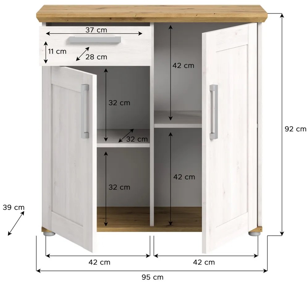 Komoda se šuplíkem Verona, 95 cm, modřín/dub artisan