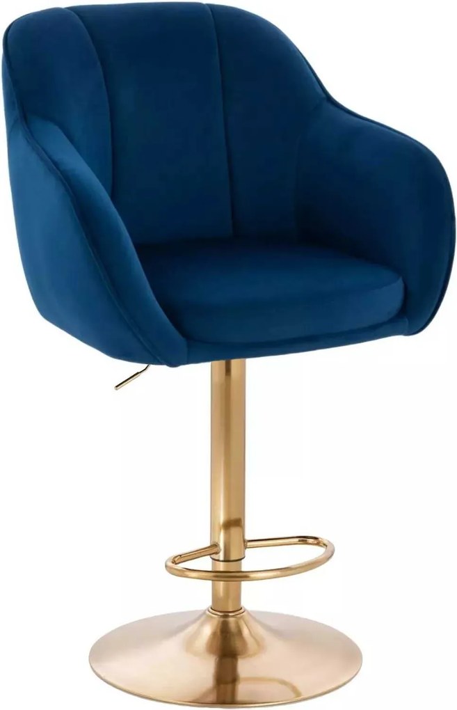 LuxuryForm DESIGN Barová židle AVOLA VELUR na zlaté kulaté podstavě - modrá