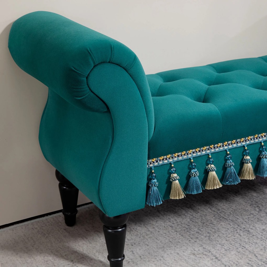 HOMCOM Luxusní čalouněná lavice se sametovým vzhledem 117 x 40 x 58 cm do obývacího pokoje ložnice šedá stylová a pohodlná