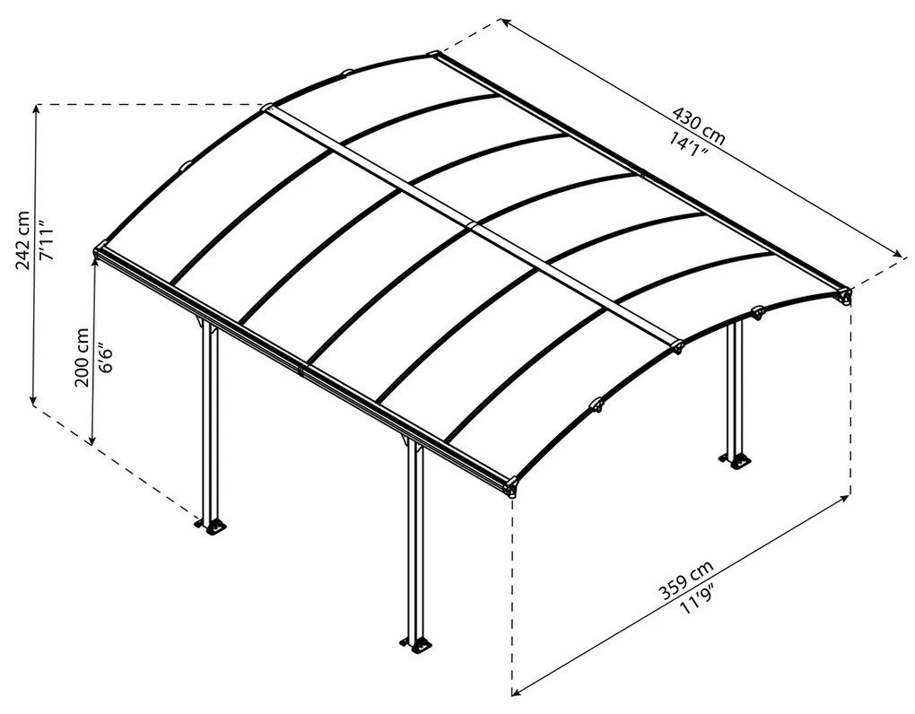 Palram Arcadia 4300 hliníkový (montovaný) přístřešek s obloukovou střechou