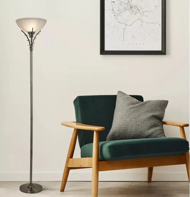 Searchlight EU5222AB Stylová stojací lampa LINEA patina, bílé sklo