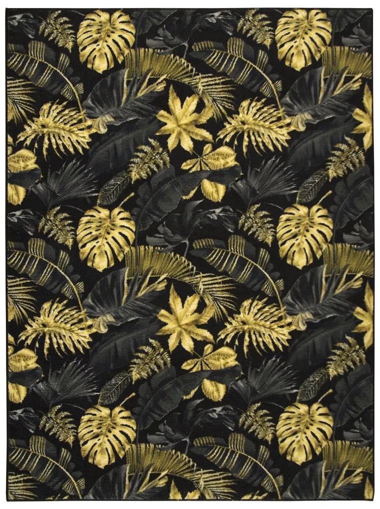 Kusový koberec Monstera Listy palmy černý / zlatý Rozměr: 200x200 cm