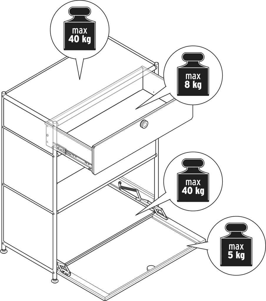Tchibo - Komoda kovová »Cn3« se 3 zásuvkami a 1 výklopnými dvířky - barva: šedá