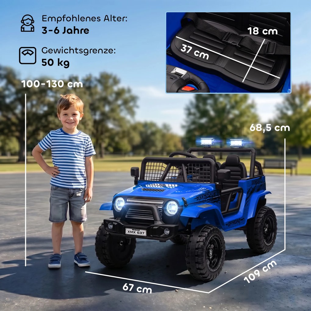AIYAPLAY HOMCOM Elektrické dětské auto, terénní vozidlo 12 V 3-5 km/h s připojením na hudbu, dětské vozidlo s dálkovým ovládáním 2.4G, světlomety, kl…