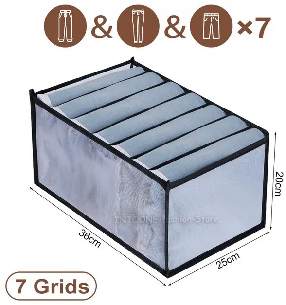 Šatní organizér transparentní (20x25x36 cm) Barva: Černá, Velikost: 7 přihrádek
