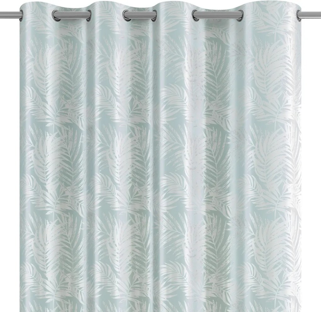 Závěs AmeliaHome Velvet Silver Leaves s průchodkami 140x245 cm mátový