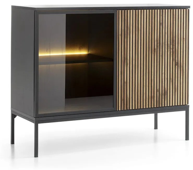 Moderní komoda SONNY K104 LED, černá / dub votan