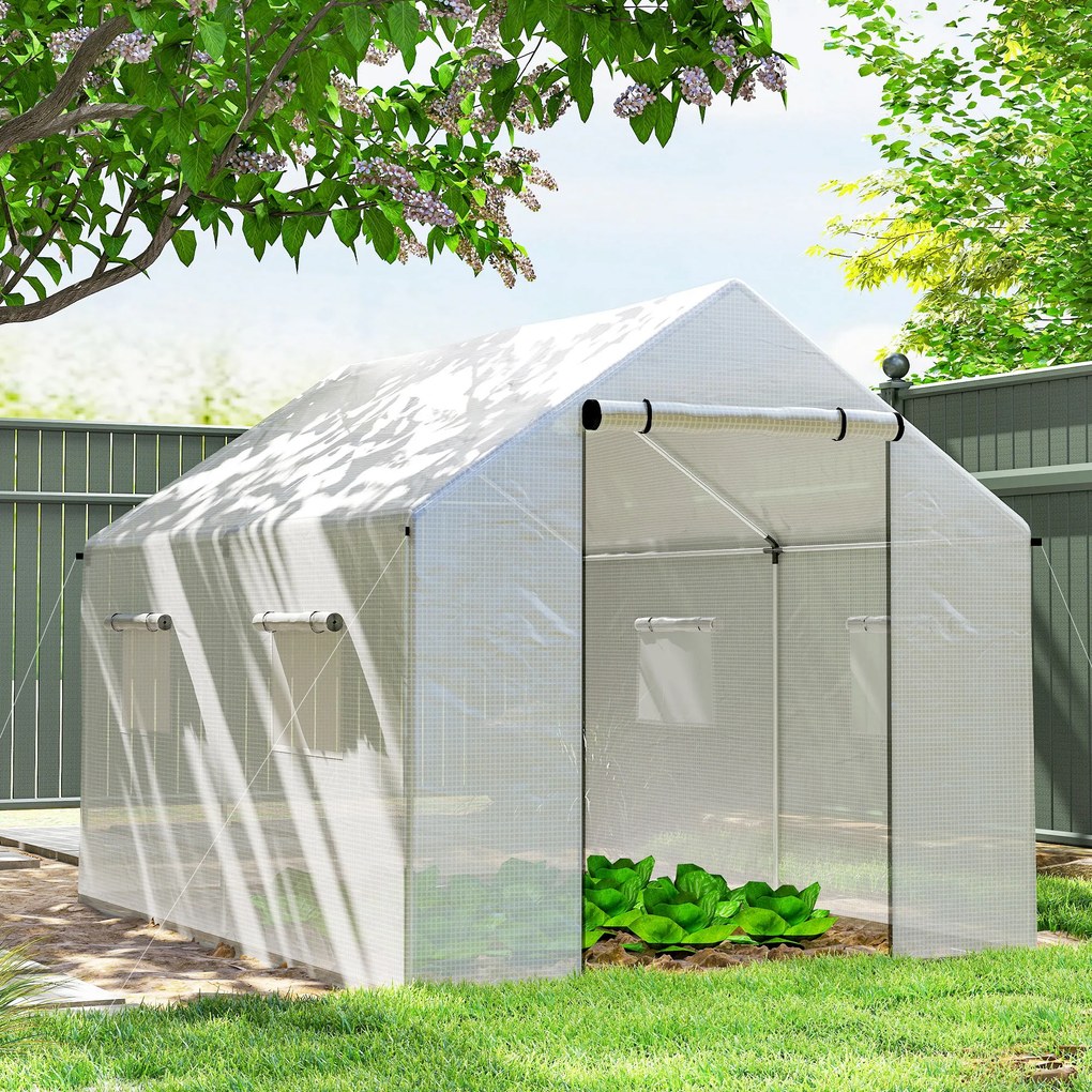 Outsunny Zahradní Skleník 2x3x2 m Tunelový Skleník s 4 Síťovými Okny a Zipovým Dvéřím Proti UV pro Terasu Zahradu Bílý