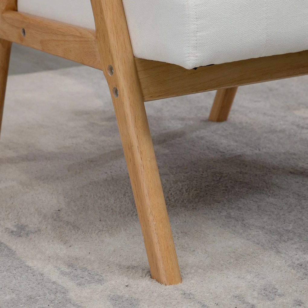 HOMCOM čalouněné křeslo lounge chair v sametovém vzhledu s područkami, design Scandi, krémová, 68x74x82cm