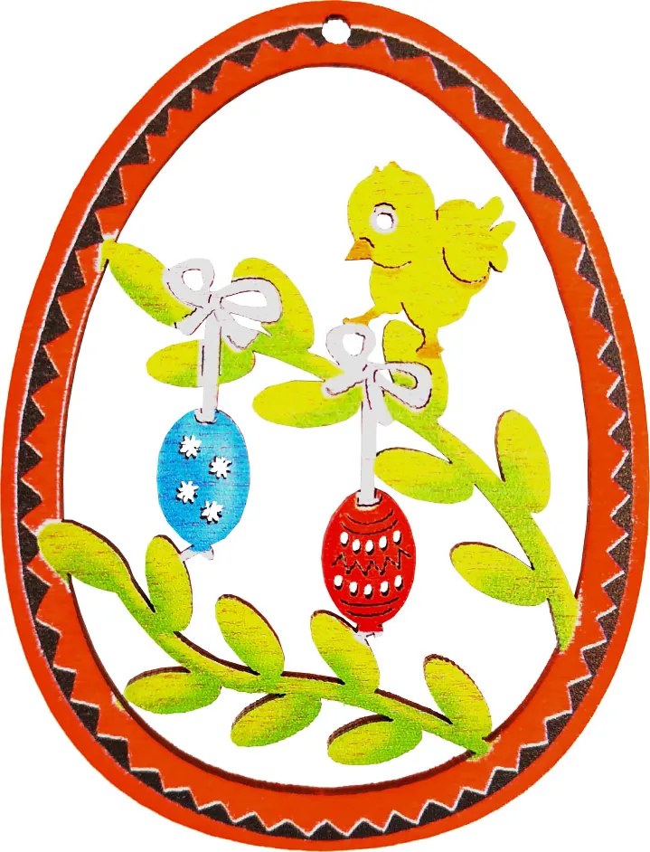 AMADEA Dřevěná dekorace vajíčko kuřátka a větvička, velikost 9 cm, český výrobek