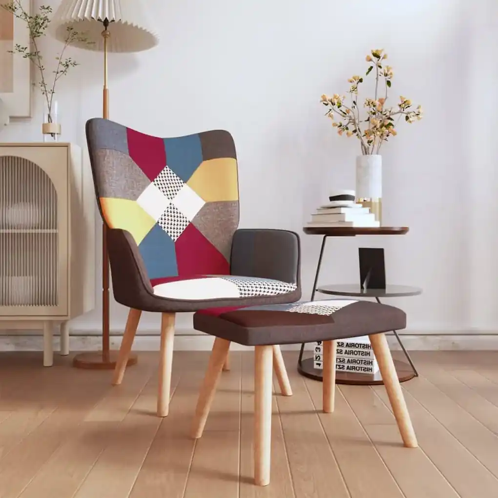 Relaxační křeslo se stoličkou patchwork textil, 328184 HangarStore.cz |  BIANO